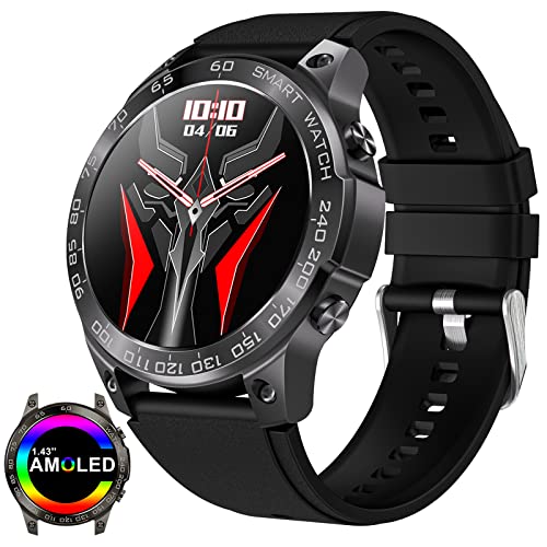 EIGIIS Smart Watch for Men 1.43 Inch AMOLED Always On Display Big Screen Smart Watch with Text and Call Fitness Watch with Heart Rate Sleep Monitor Pedometer Smartwatch for iPhone Andorid Phones