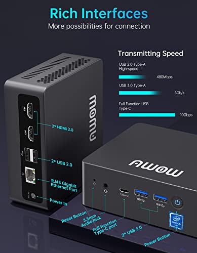 AWOW Mini PC Intel Celeron N4120 8GB RAM 256GB M.2 SSD, Mini Desktop Computer Support 4K UHD, Dual WiFi, HDMI, BT 4.2 for Business Home Office