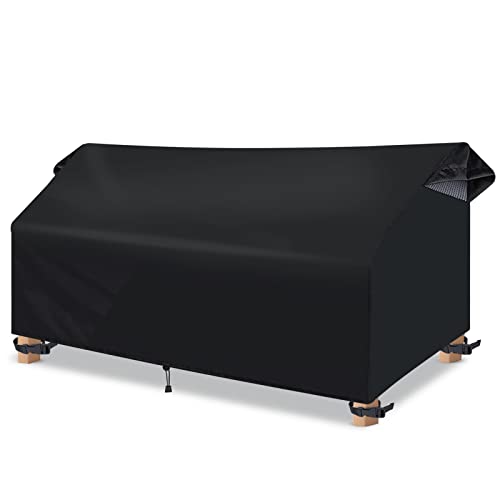 MEXQF Outdoor Sofa Covers Waterproof, Outdoor Couch Cover (85W x 37D x 35H, Black) Patio Furniture Covers 3-Seater Large Weatherproof Outdoor Furniture Cover for Lawn Outside Garden