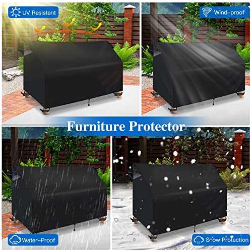 MEXQF Outdoor Sofa Covers Waterproof, Outdoor Couch Cover (85W x 37D x 35H, Black) Patio Furniture Covers 3-Seater Large Weatherproof Outdoor Furniture Cover for Lawn Outside Garden