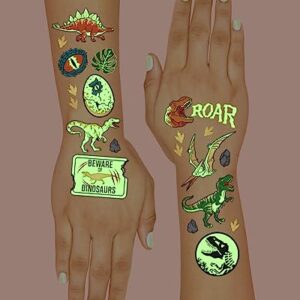 xo, Fetti Dinosaur Temporary Tattoos for Kids - 44 Glow In The Dark Pcs | Birthday Party Supplies, Dinosaur Party Favors, T-rex Decorations