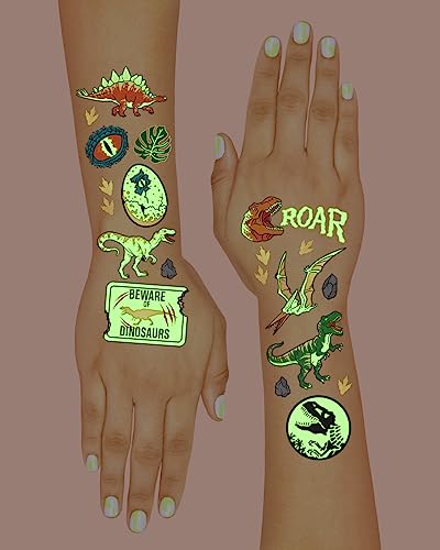 xo, Fetti Dinosaur Temporary Tattoos for Kids - 44 Glow In The Dark Pcs | Birthday Party Supplies, Dinosaur Party Favors, T-rex Decorations