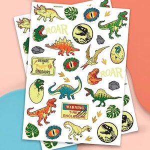 xo, Fetti Dinosaur Temporary Tattoos for Kids - 44 Glow In The Dark Pcs | Birthday Party Supplies, Dinosaur Party Favors, T-rex Decorations