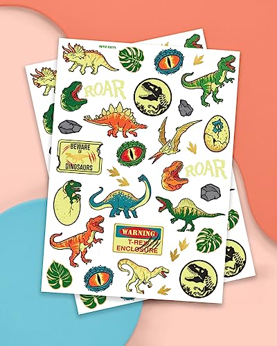 xo, Fetti Dinosaur Temporary Tattoos for Kids - 44 Glow In The Dark Pcs | Birthday Party Supplies, Dinosaur Party Favors, T-rex Decorations