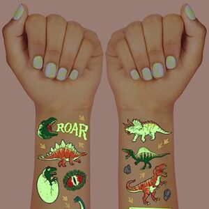 xo, Fetti Dinosaur Temporary Tattoos for Kids - 44 Glow In The Dark Pcs | Birthday Party Supplies, Dinosaur Party Favors, T-rex Decorations