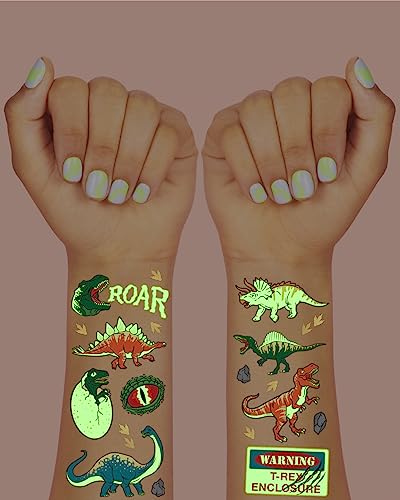 xo, Fetti Dinosaur Temporary Tattoos for Kids - 44 Glow In The Dark Pcs | Birthday Party Supplies, Dinosaur Party Favors, T-rex Decorations