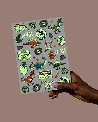 xo, Fetti Dinosaur Temporary Tattoos for Kids - 44 Glow In The Dark Pcs | Birthday Party Supplies, Dinosaur Party Favors, T-rex Decorations