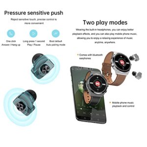 Tuanzi JM08 2 in 1 Smart Watch with Earbuds 1.28" Smartwatch TWS HiFi Stereo Wireless Headset Combo Bluetooth Phone Call for Android iOS (Black Leather)