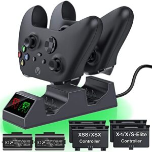 controller charge station with 2x1200mah rechargeable battery pack for xbox series x/s controller, charging dock for xbox controller battery pack with 4 batteries cover for xbox one/x/s/elite