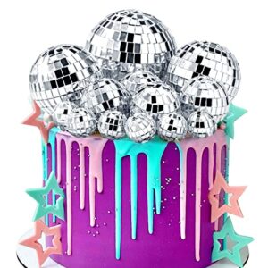 14 Pcs Disco Ball Cake Topper, Disco Cake Decorations for Birthday, Bachelorette Party, 70s 80s 90s Theme Disco Party Decorations Supplies