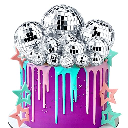 14 Pcs Disco Ball Cake Topper, Disco Cake Decorations for Birthday, Bachelorette Party, 70s 80s 90s Theme Disco Party Decorations Supplies