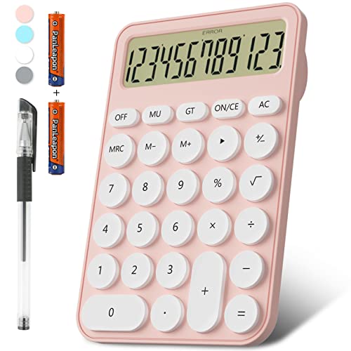 Cute Calculators Desktop Size 6.3 * 4.3in/16 * 11cm, DECKLIT Battery 12 Digit Desk Calculator Extra Large LCD Display, Great Desktop Calculator Big Buttons, 15°Tilt Screen for Kids Calculator(Pink)