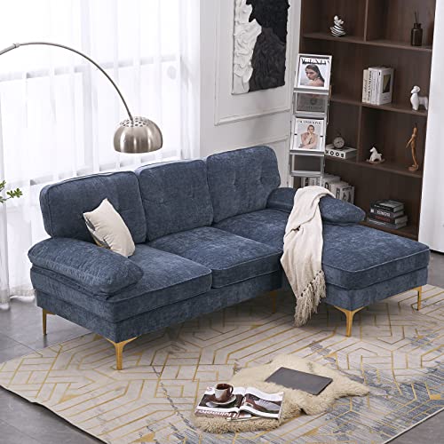 Karl home Sectional Sofa 83" L-Shape Sofa Couch 3-Seat Couch with Chaise ChenilleFabric Upholstered for Living Room, Apartment, Office, Dusty Blue