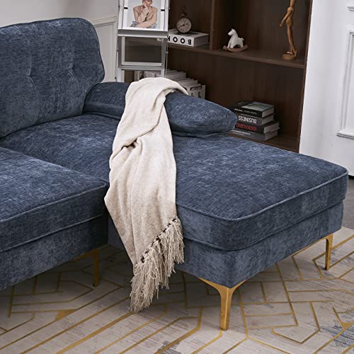 Karl home Sectional Sofa 83" L-Shape Sofa Couch 3-Seat Couch with Chaise ChenilleFabric Upholstered for Living Room, Apartment, Office, Dusty Blue