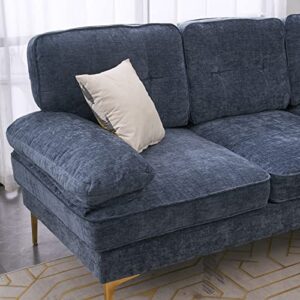 Karl home Sectional Sofa 83" L-Shape Sofa Couch 3-Seat Couch with Chaise ChenilleFabric Upholstered for Living Room, Apartment, Office, Dusty Blue