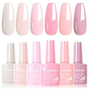 VENALISA Hema-Free Pink Gel Nail Polish Set- 6 Colors Popular Nude Pink Gel Polish Kit, Soak Off LED Nail Lamp Light Pink Gel Manicure Kit DIY at Home Salon Gifts for Women Girls