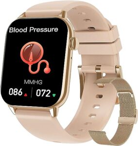 yussa blood pressure smartwatch | android smartwatch &iphone compatible | answer/make calls | speaker | 2straps | 1.86'' full screen | fitness &health tracking | +20 sports | man and woman (pink)