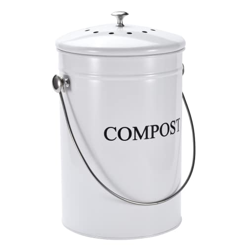 Whole Housewares Stainless Steel Kitchen Counter Compost Bin with Lid - Charcoal Filter Kitchen Countertop Composting Bin - Recycle Bins for Kitchen Scraps and Food Waste - Capacity of 1.95 Gallons