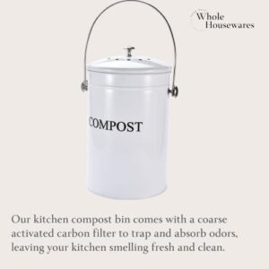 Whole Housewares Stainless Steel Kitchen Counter Compost Bin with Lid - Charcoal Filter Kitchen Countertop Composting Bin - Recycle Bins for Kitchen Scraps and Food Waste - Capacity of 1.95 Gallons