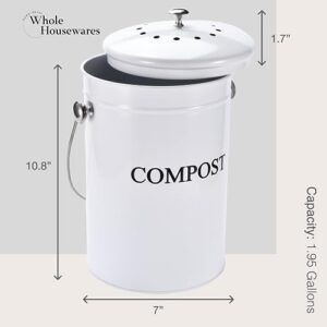 Whole Housewares Stainless Steel Kitchen Counter Compost Bin with Lid - Charcoal Filter Kitchen Countertop Composting Bin - Recycle Bins for Kitchen Scraps and Food Waste - Capacity of 1.95 Gallons