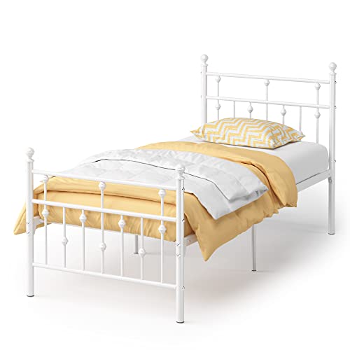 Weehom Twin Size Bed Frame with Headboard Strong Slats Support Heavy Duty Twin Bed Large Storage Easy Assembly for Kids Adults, White