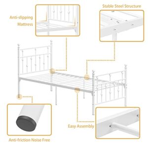 Weehom Twin Size Bed Frame with Headboard Strong Slats Support Heavy Duty Twin Bed Large Storage Easy Assembly for Kids Adults, White