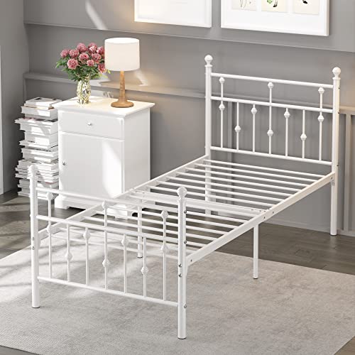 Weehom Twin Size Bed Frame with Headboard Strong Slats Support Heavy Duty Twin Bed Large Storage Easy Assembly for Kids Adults, White