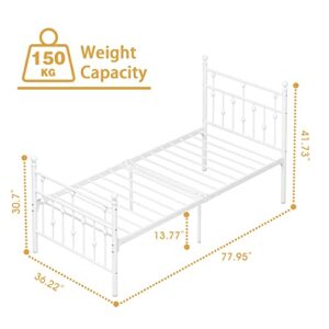 Weehom Twin Size Bed Frame with Headboard Strong Slats Support Heavy Duty Twin Bed Large Storage Easy Assembly for Kids Adults, White