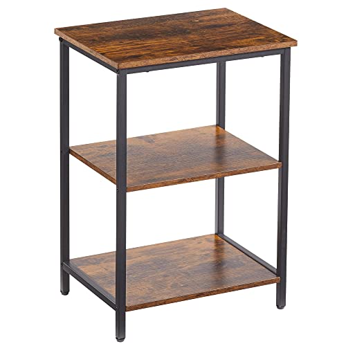 VECELO End Side Table with Storage Shelf, Industrial Night Stand, 3-Tier Small Nightstand for Living Room, Bedroom, 1 Pack, Brown