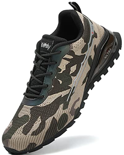 Kricely Men's Trail Running Shoes Fashion Hiking Sneakers Lightweight Tennis Cross Training Shoe Camouflage Non-Slip Walking Footwear Size 9.5