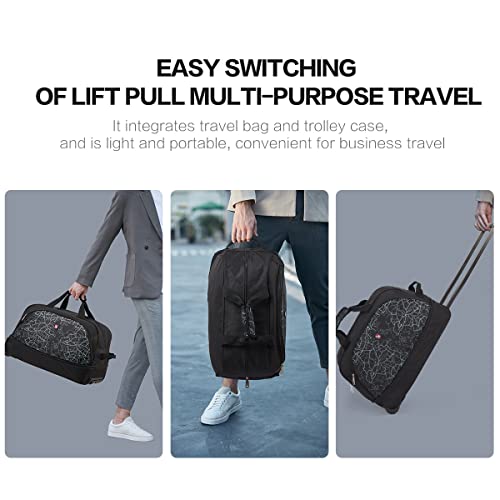 OIWAS Small Rolling Duffle Bag with Wheels 22 inch Travel Bag with Wheels Tote Short Term Overnight Trips Expandable 45L to 55L Carry On Luggage Women Men Black