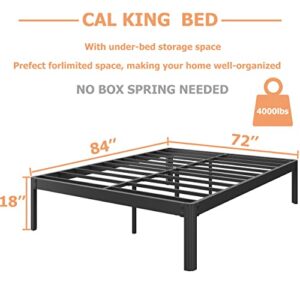 FDLOGW 18 Inch Cal King Bed Frame, Tall Metal Platform California King Size Bed Frames with Round-Corner Leg, Heavy Duty Steel Slat Mattress Foundation, Easy Assembly, Noise-Free, No Box Spring Needed