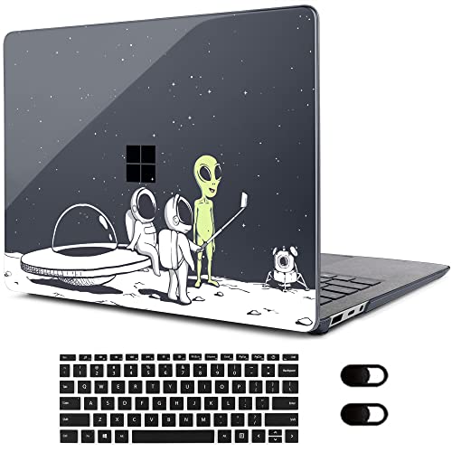 MEEgoodo Case for 13.5" Microsoft Surface Laptop 5/4/3 with Alcantara Palm Rest for Model 1950/1769/1867/1958, Clear Laptop Hard Shell Cases with Keyboard & Webcam Cover, Astronauts & Alien