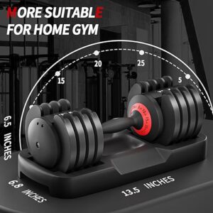 VEICK Adjustable Dumbbell, 25/55 lb Dumbbell for Men and Women, Fast Adjust Weight by Turning Handle, Black Dumbbell with Tray Suitable for Home Gym Full Body Workout Fitness