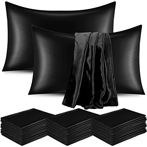 30 Pack Silk Pillowcase Bulk Satin Pillow Cases Set for Hair and Skin 20x30 Inch Queen King Size Bulk Pillow Case Silky Washable Cooling Pillow Cover with Envelope Closure for Bedding Sleeping (Black)