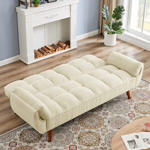 Betoko Convertible Futon Sofa Bed Sleeper Twin Size, Modern Reclining Linen Split Back Sofa Couch with Pillow Top Arm for Compact Living Room,Apartment (Beige)