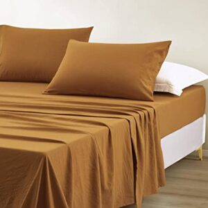 Chezmoi Collection Soft Washed Queen Bed Sheet Set - 4-Piece Brushed Microfiber Wrinkle & Fade Resistant 14-Inches Deep Pocket Sheets & Pillowcases Set - Queen, Spice