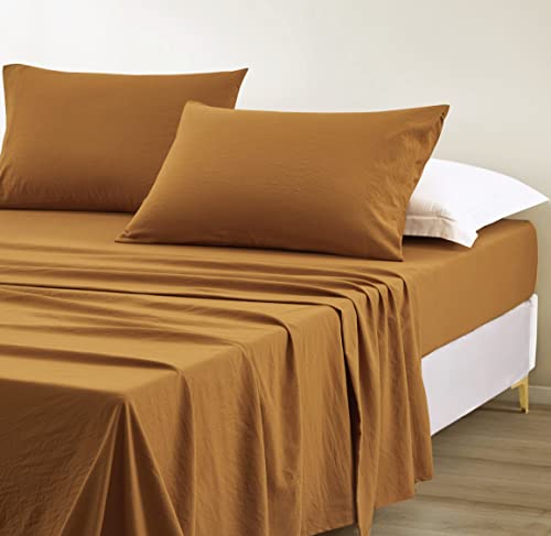 Chezmoi Collection Soft Washed Queen Bed Sheet Set - 4-Piece Brushed Microfiber Wrinkle & Fade Resistant 14-Inches Deep Pocket Sheets & Pillowcases Set - Queen, Spice