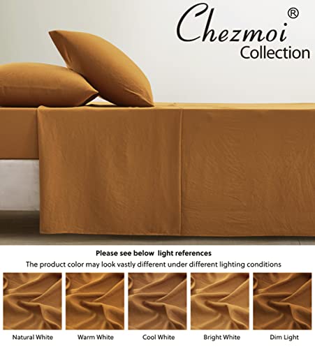 Chezmoi Collection Soft Washed Queen Bed Sheet Set - 4-Piece Brushed Microfiber Wrinkle & Fade Resistant 14-Inches Deep Pocket Sheets & Pillowcases Set - Queen, Spice