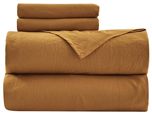 Chezmoi Collection Soft Washed Queen Bed Sheet Set - 4-Piece Brushed Microfiber Wrinkle & Fade Resistant 14-Inches Deep Pocket Sheets & Pillowcases Set - Queen, Spice