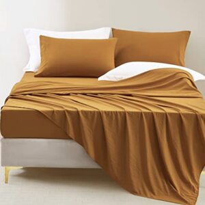 Chezmoi Collection Soft Washed Queen Bed Sheet Set - 4-Piece Brushed Microfiber Wrinkle & Fade Resistant 14-Inches Deep Pocket Sheets & Pillowcases Set - Queen, Spice