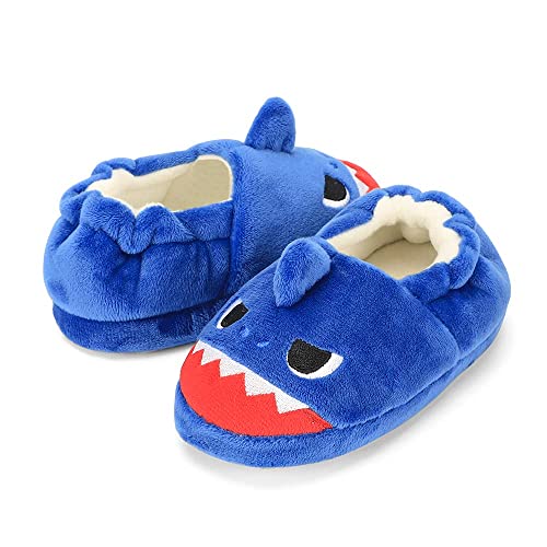 KAKU NANU Toddler Slippers Shark Animal Slippers for Kids Boys, Shark Plush Slip-On Comfort Slippers for Indoor/Outdoor (Blue, 9-10 Toddler)