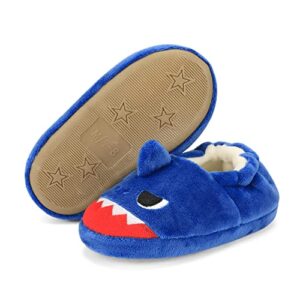 KAKU NANU Toddler Slippers Shark Animal Slippers for Kids Boys, Shark Plush Slip-On Comfort Slippers for Indoor/Outdoor (Blue, 9-10 Toddler)