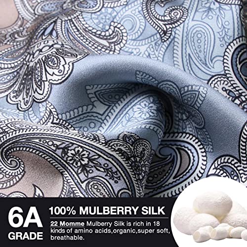 FELYSIK Blue Gray Paisley Silk Pillowcase for Hair and Skin - Standard 20"x26", 22 Momme 100% Mulberry Silk Floral Print Pillow Cases with Zipper