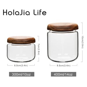 HolaJia Glass Food Storage Containers With Wooden Lids - Small Coffee Jars - Pantry Organization For Overnight Oats, Cereal, Rice, Candy (10oz(300ml))