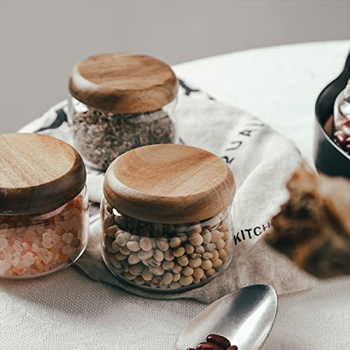 HolaJia Glass Food Storage Containers With Wooden Lids - Small Coffee Jars - Pantry Organization For Overnight Oats, Cereal, Rice, Candy (10oz(300ml))