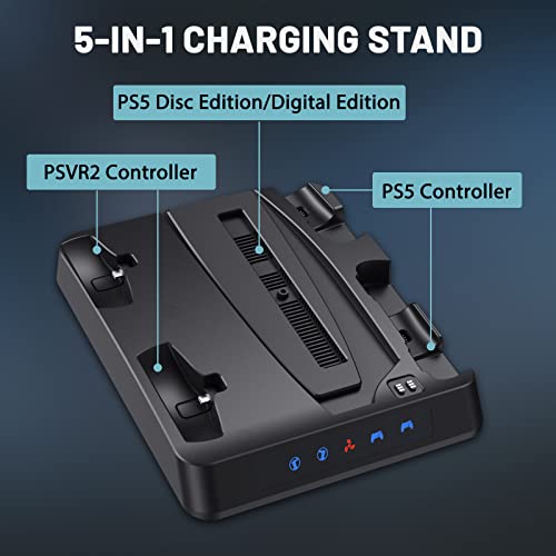 Upgraded PSVR2 Controller Charging Dock,PS5 Controller Charger, Cooling Station with 3-Level Speeds Silent Fan,VR and PS5 Stand Horizontal Display Your PSVR2 and PS5 Accessories