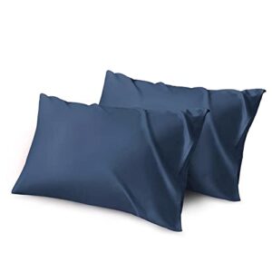 kkjiaf bamboo pillowcases standard size set of 2, cooling pillowcase with envelope closure, breathable, soft silky & comfortable pillow case, 20 x 26 (navy blue)