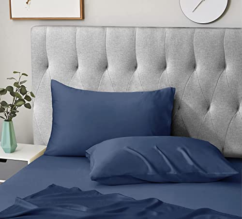 KKJIAF Bamboo Pillowcases Standard Size Set of 2, Cooling Pillowcase with Envelope Closure, Breathable, Soft Silky & Comfortable Pillow Case, 20 x 26 (Navy Blue)