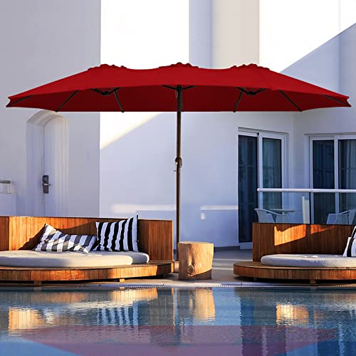 JEAREY 15FT Patio Umbrella Double-Sided Outdoor Market Extra Large Umbrella with Crank Handle for Garden, Deck, Backyard and Pool